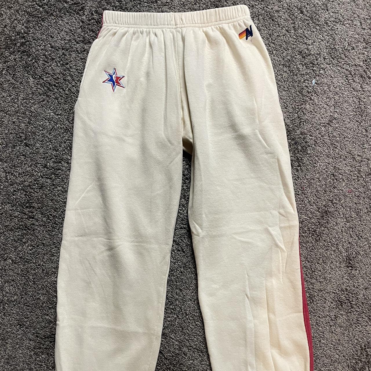 Aviator Nation Men's Cream and Blue Joggers-tracksuits | Depop