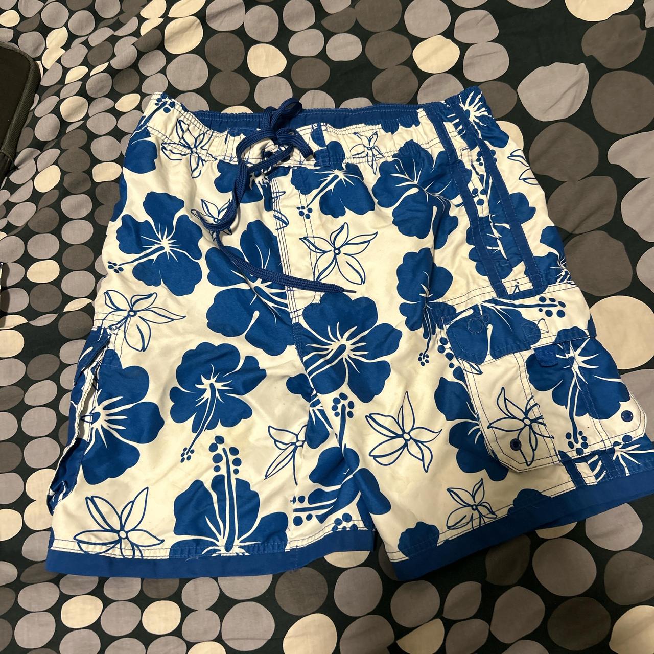 Blue and white board shorts - Depop