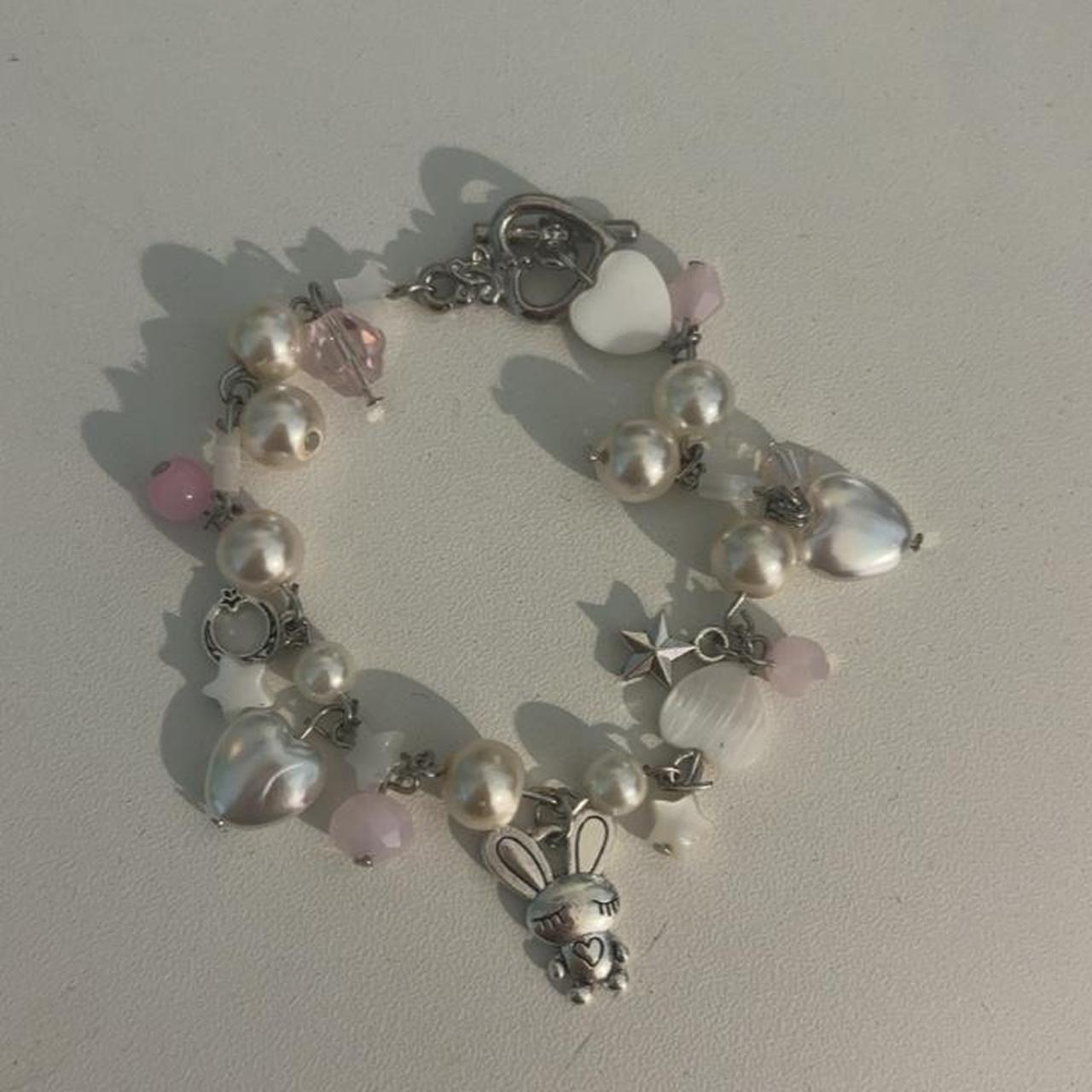 Silver and pink bunny charm bracelet 🐇 ️‍🩹 #pink... - Depop