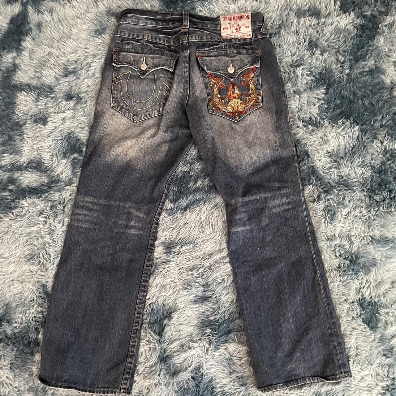 CRAZY EMBROIDERED TRUE RELIGIONS sick design on back... - Depop