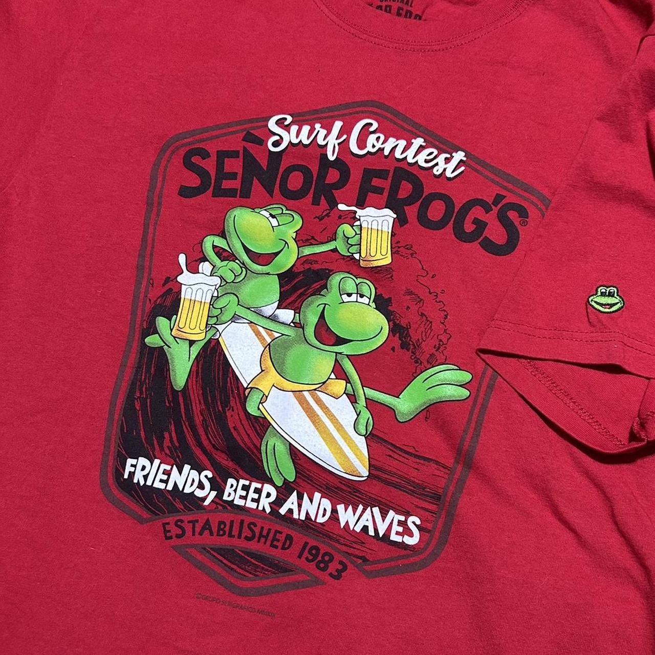 Red Senor Frogs Surfing T Shirt Size Large - Depop