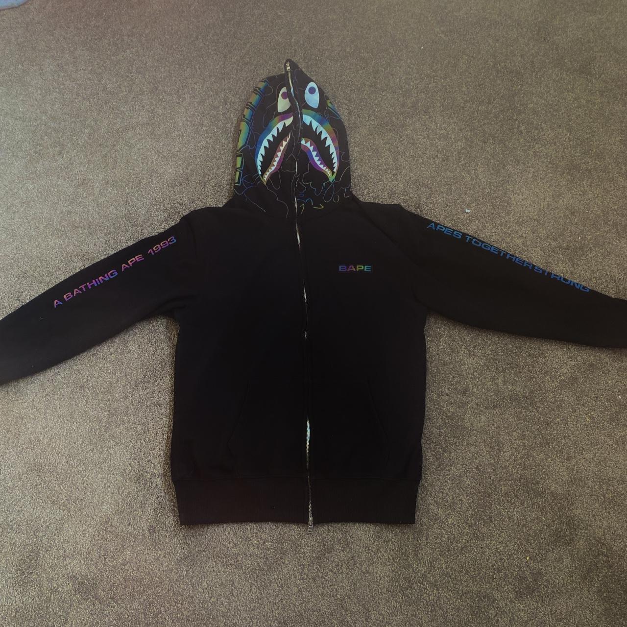 BAPE- A bathing ape zip up reflective hoddie 100%... - Depop