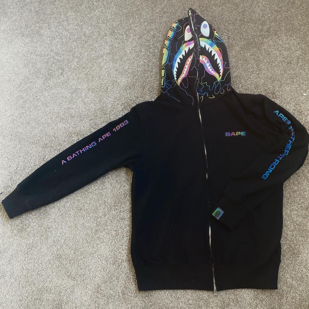 BAPE- A bathing ape zip up reflective hoddie 100%... - Depop