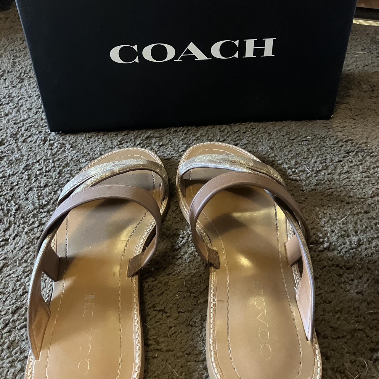 Coach sandals WITH BOX very new message if any... - Depop