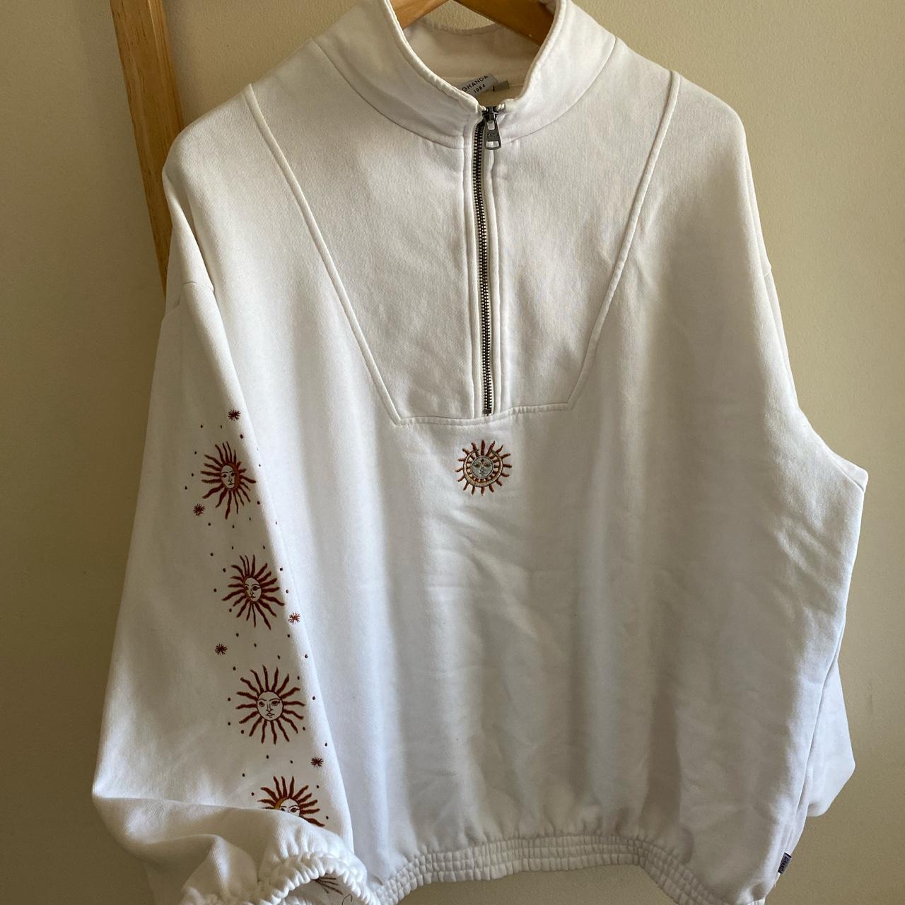 Ghanda quarter zip up white sun moon embroidered... - Depop