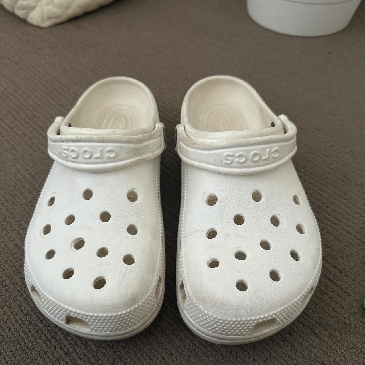 white crocs come with various gibbets size mens 7... - Depop