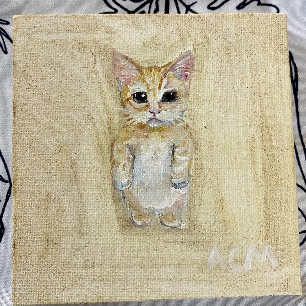 Meme Cat Painting. Oil painting on mini 4 by 4 inch... - Depop