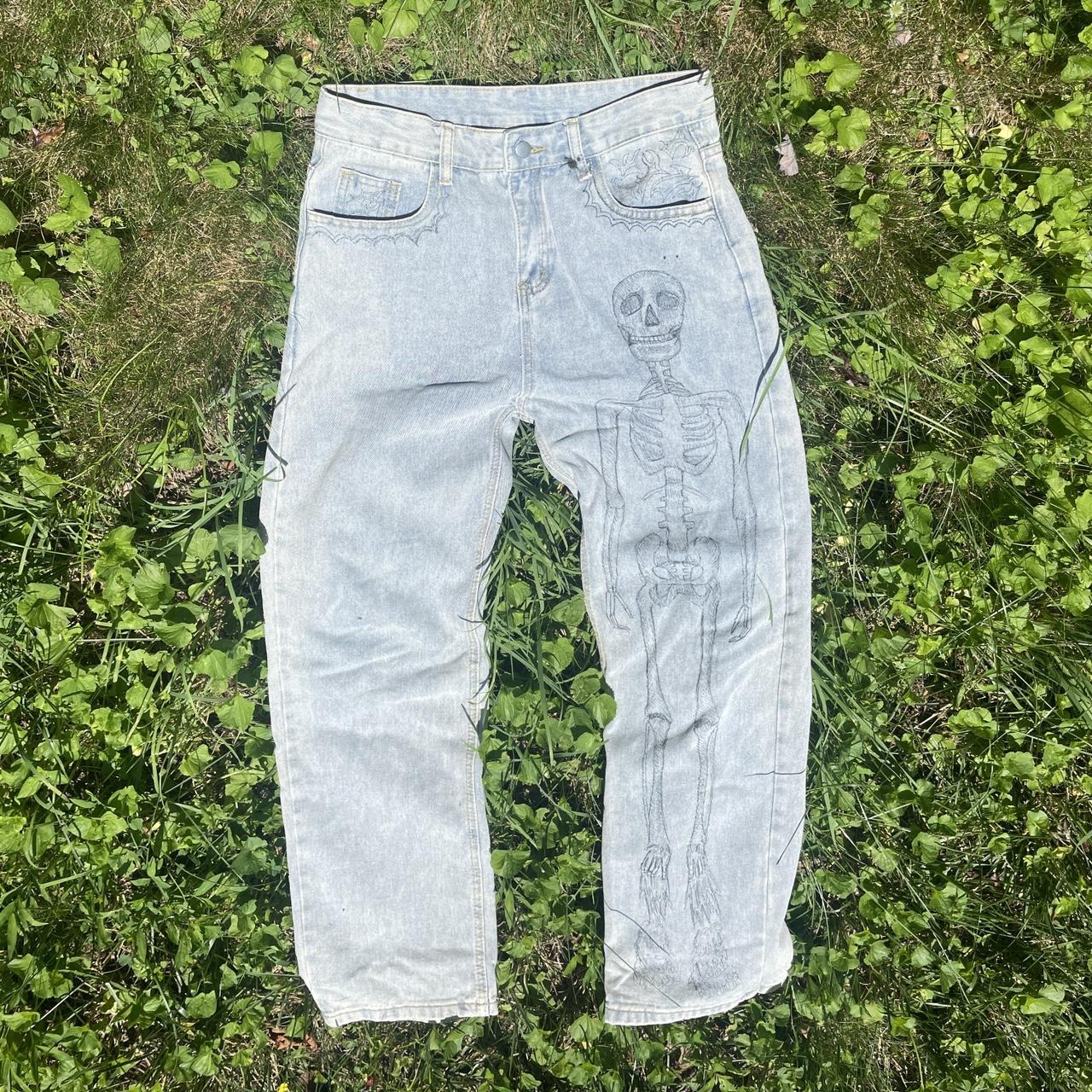 Custom skeleton jeans 32 waist - Depop