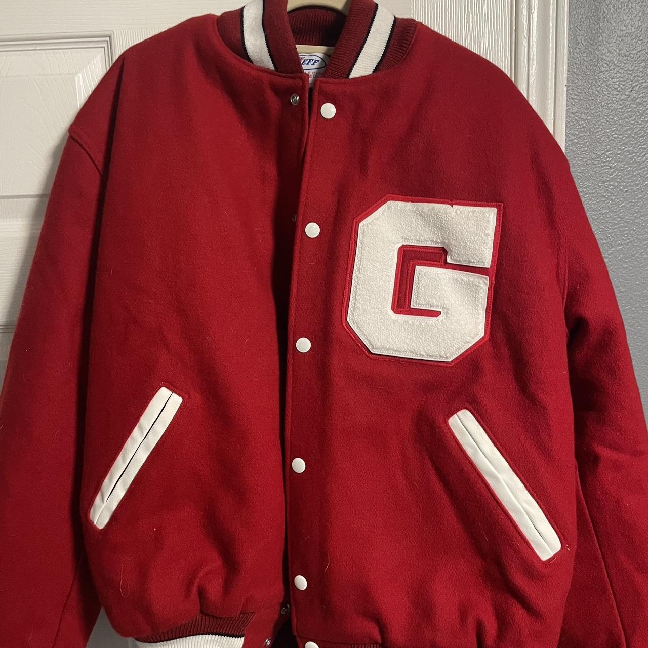 Neff red varsity jacket size XL in amazing condition - Depop
