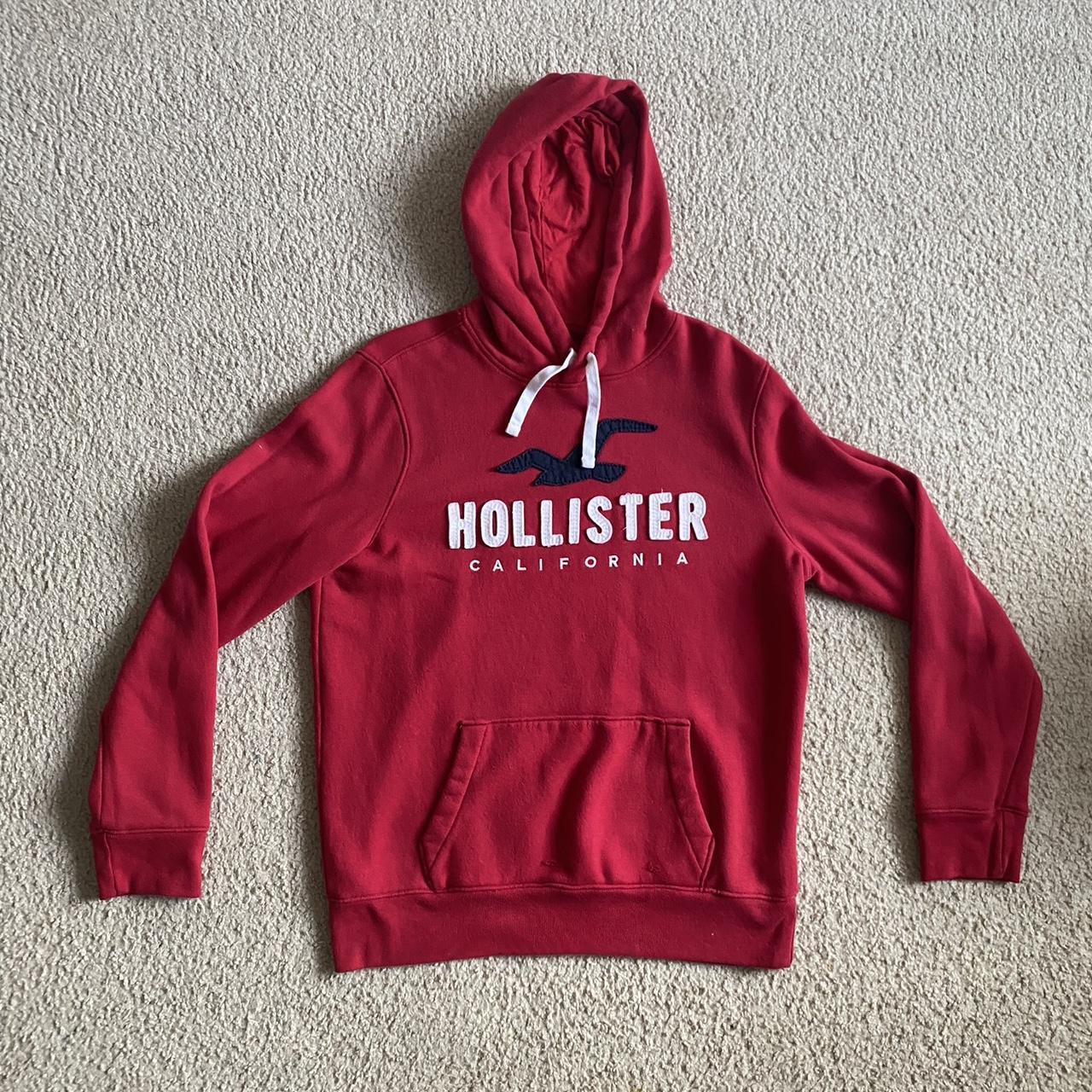 red hollister logo hoodie - Depop