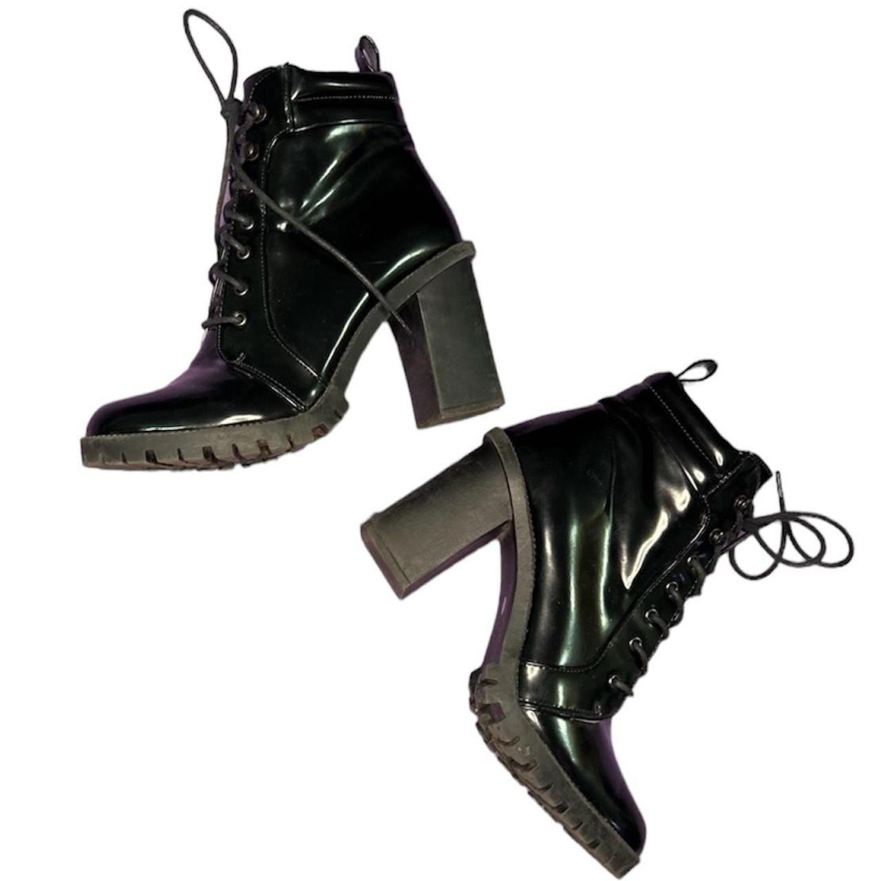 Black Heeled Lace Up Boots Signs Of Wear As Shown Depop