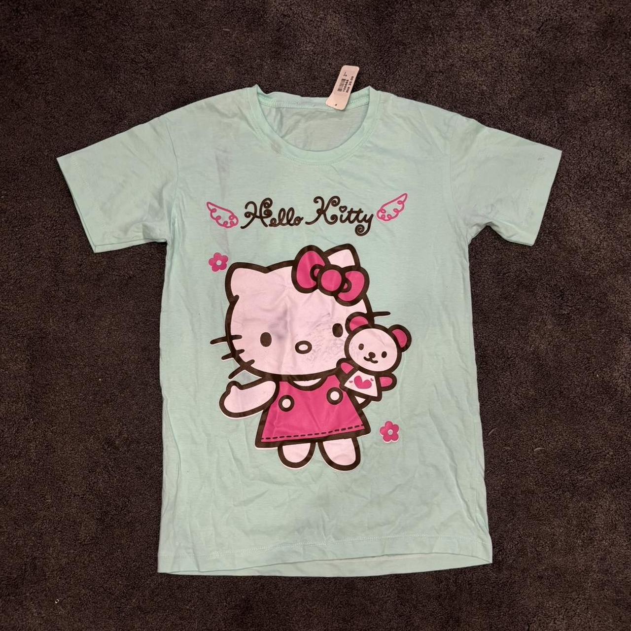 bnwt mint blue/green hello kitty tshirt. ‘size f’.... - Depop