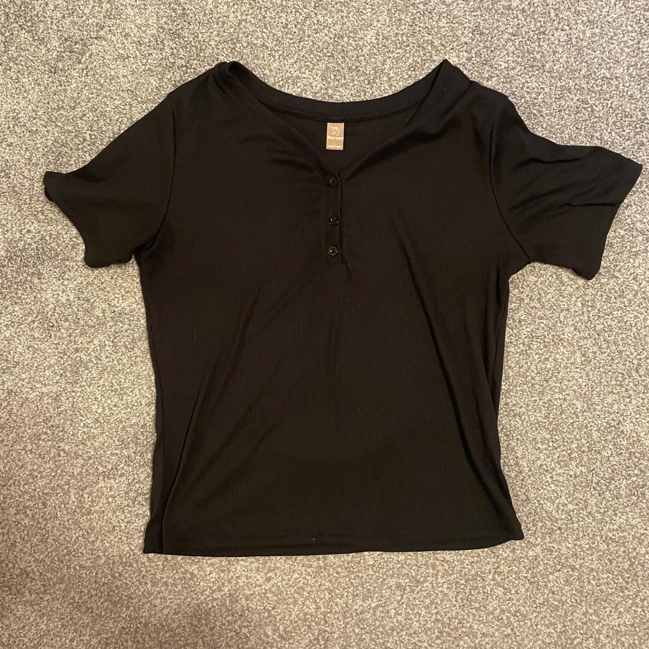 Button Front Tee -Solid Rib Knit -V-neck Note: Any... - Depop