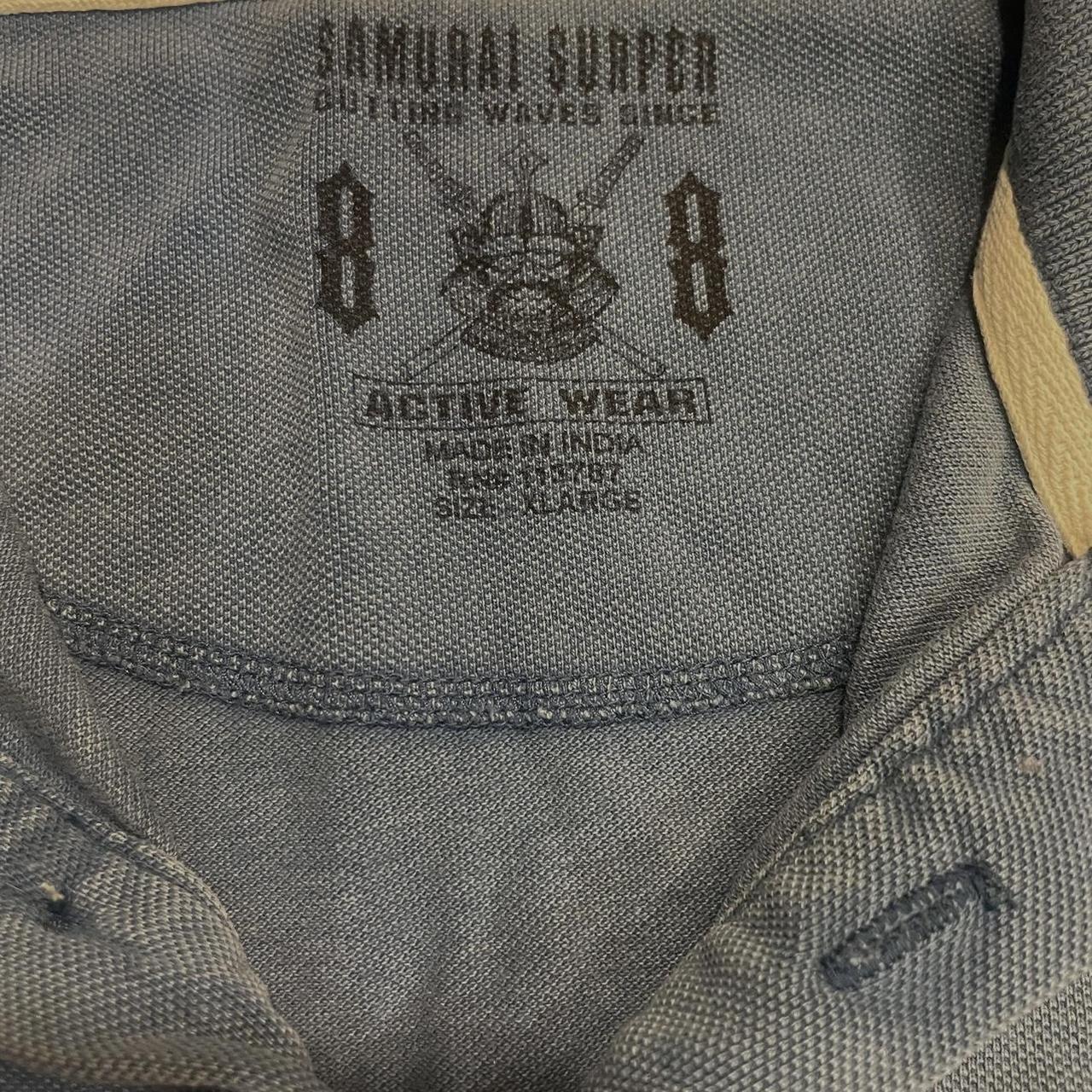 Blue and grey Samurai Surfer polo shirt with skull... | Depop