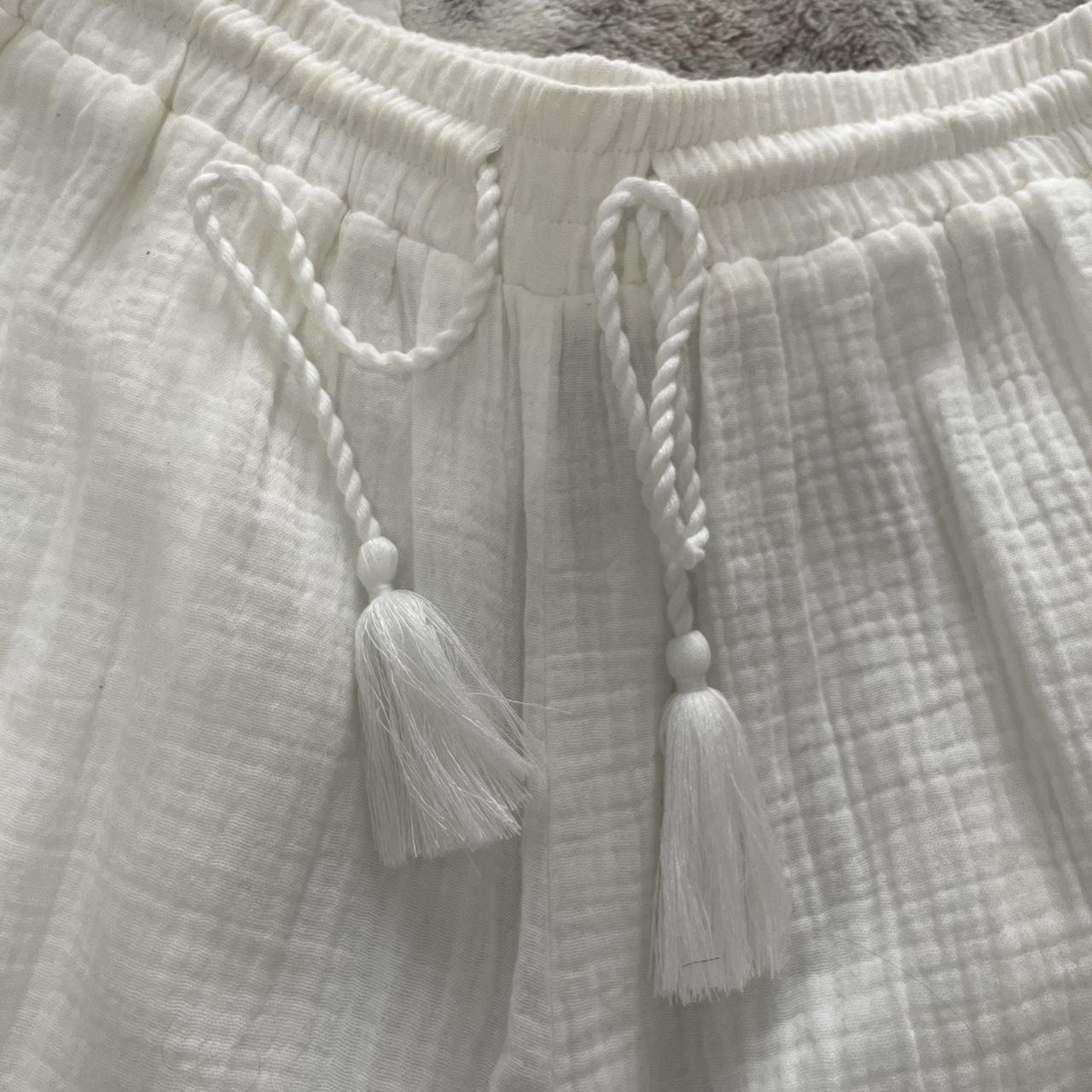 White wide leg linen beach pants Adjustable string... - Depop