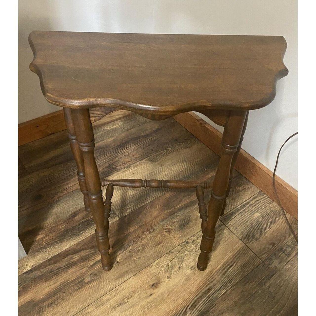 Vintage Antique Half Moon Wood Side Table w/ Shelf... - Depop