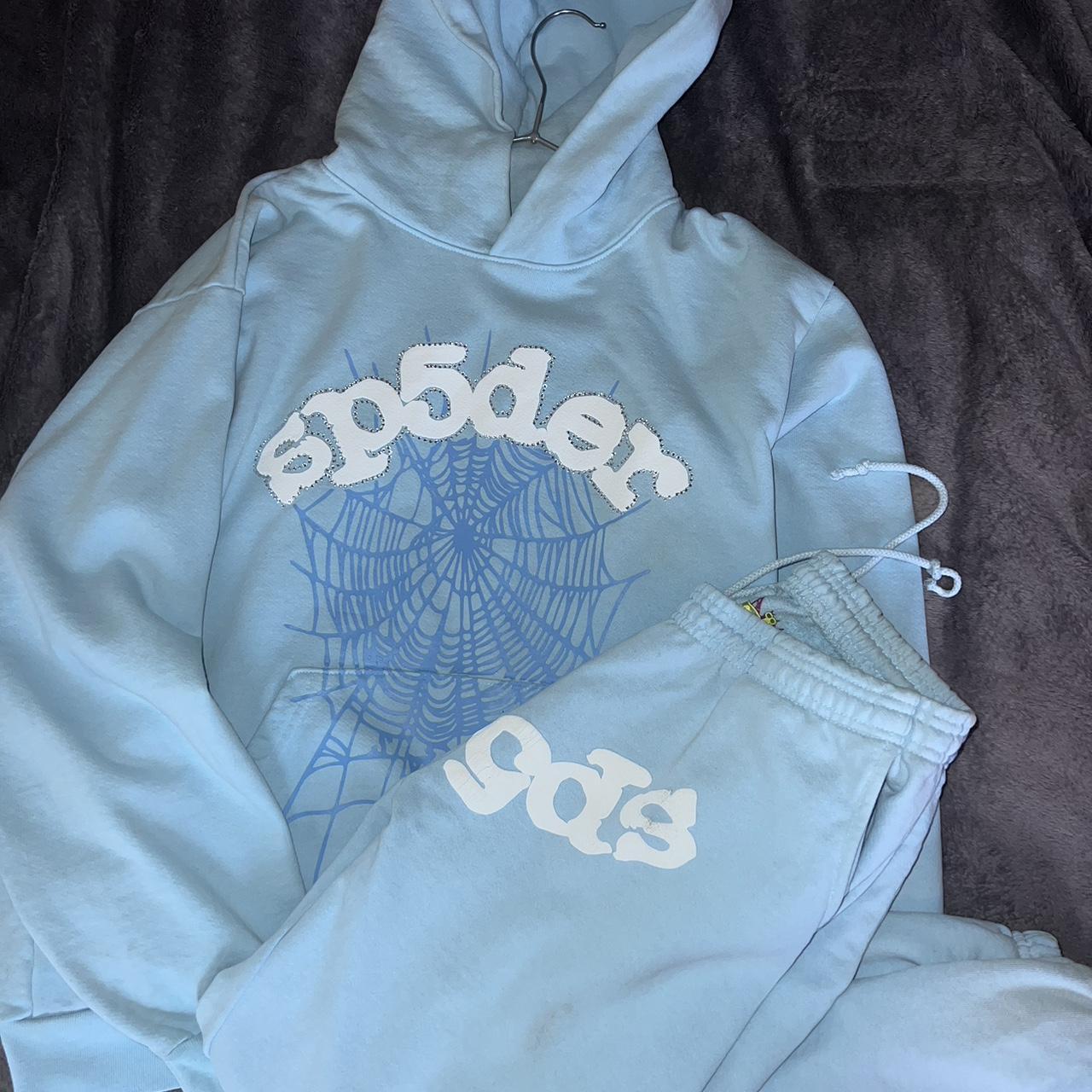 Sp5der worldwide baby blue hoodie and pants WILLING... - Depop