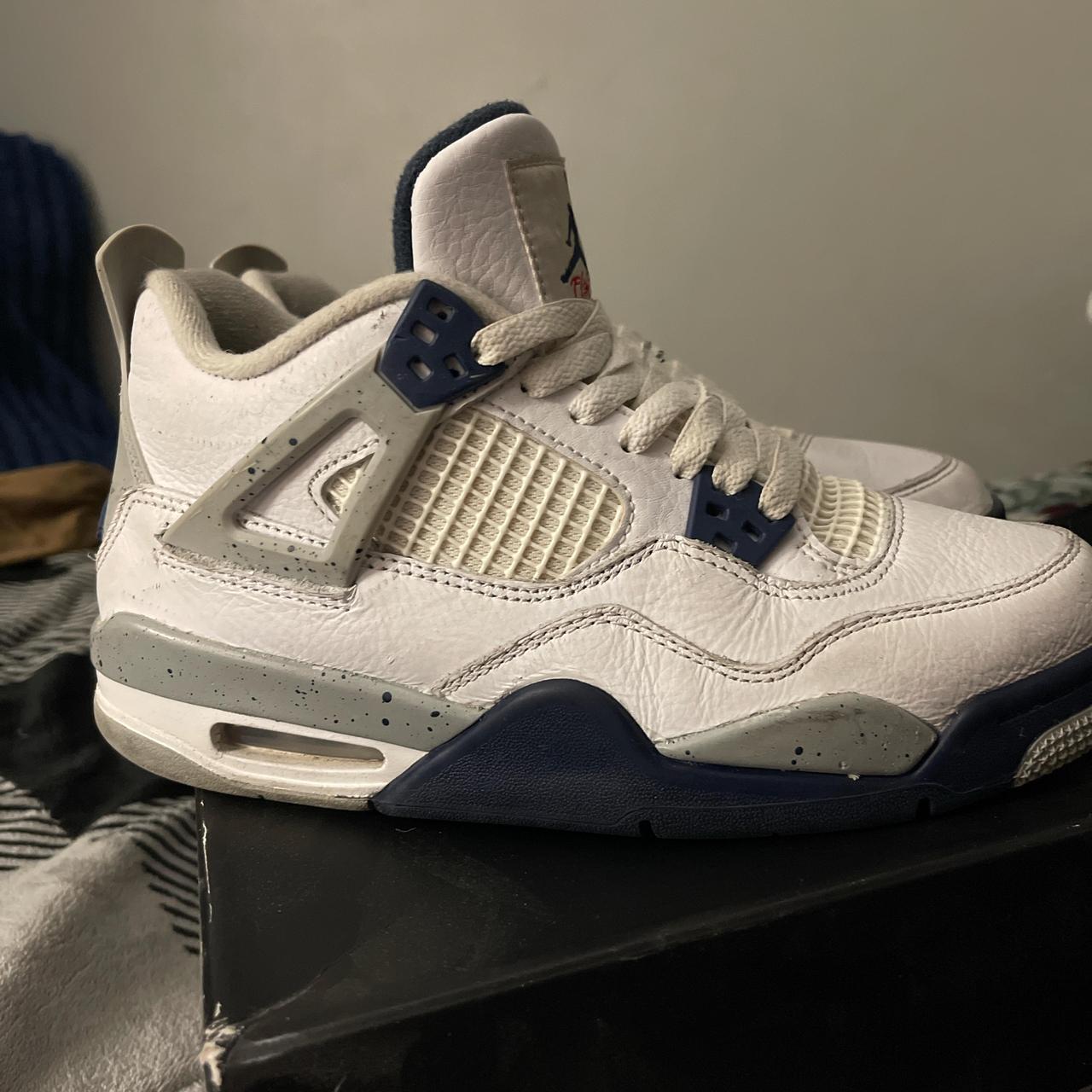midnight navy jordan 4s size 6y, off of goat worn a... - Depop