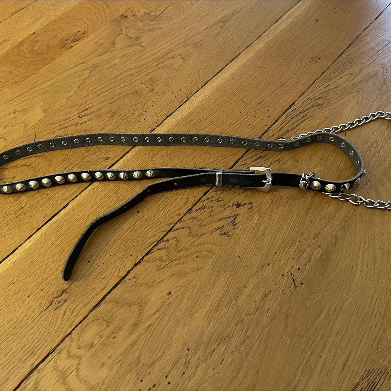 Vintage studded belt with chain Not sure if leather... - Depop