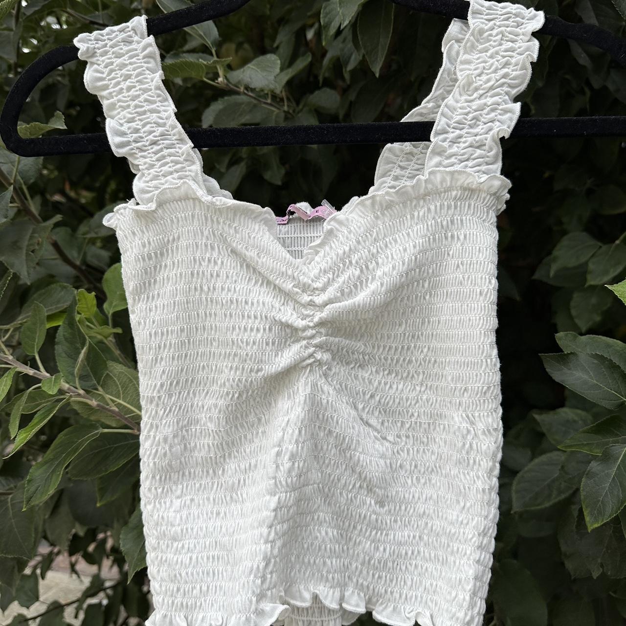 White Ruched Tank Top Cinched Chest Ruffle... | Depop