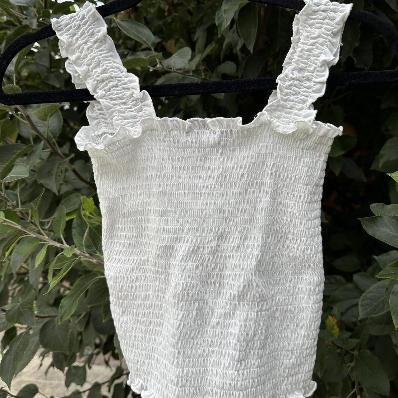 White Ruched Tank Top Cinched Chest Ruffle... | Depop