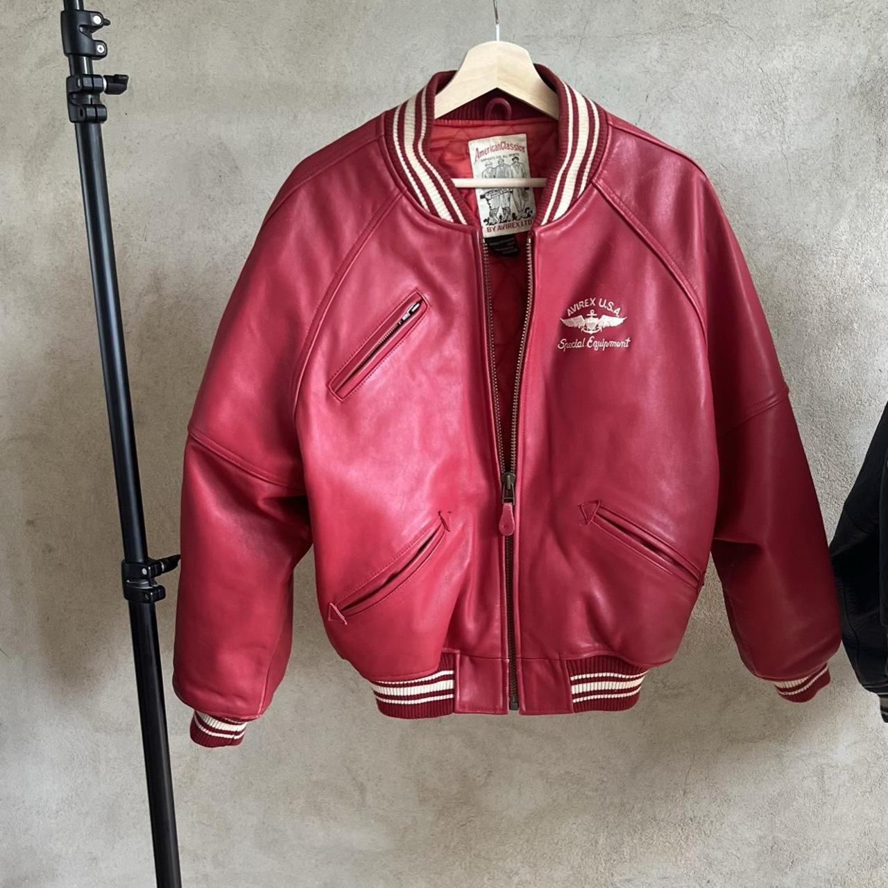 Vintage Red leather Avirex varsity jacket. 90’s... - Depop