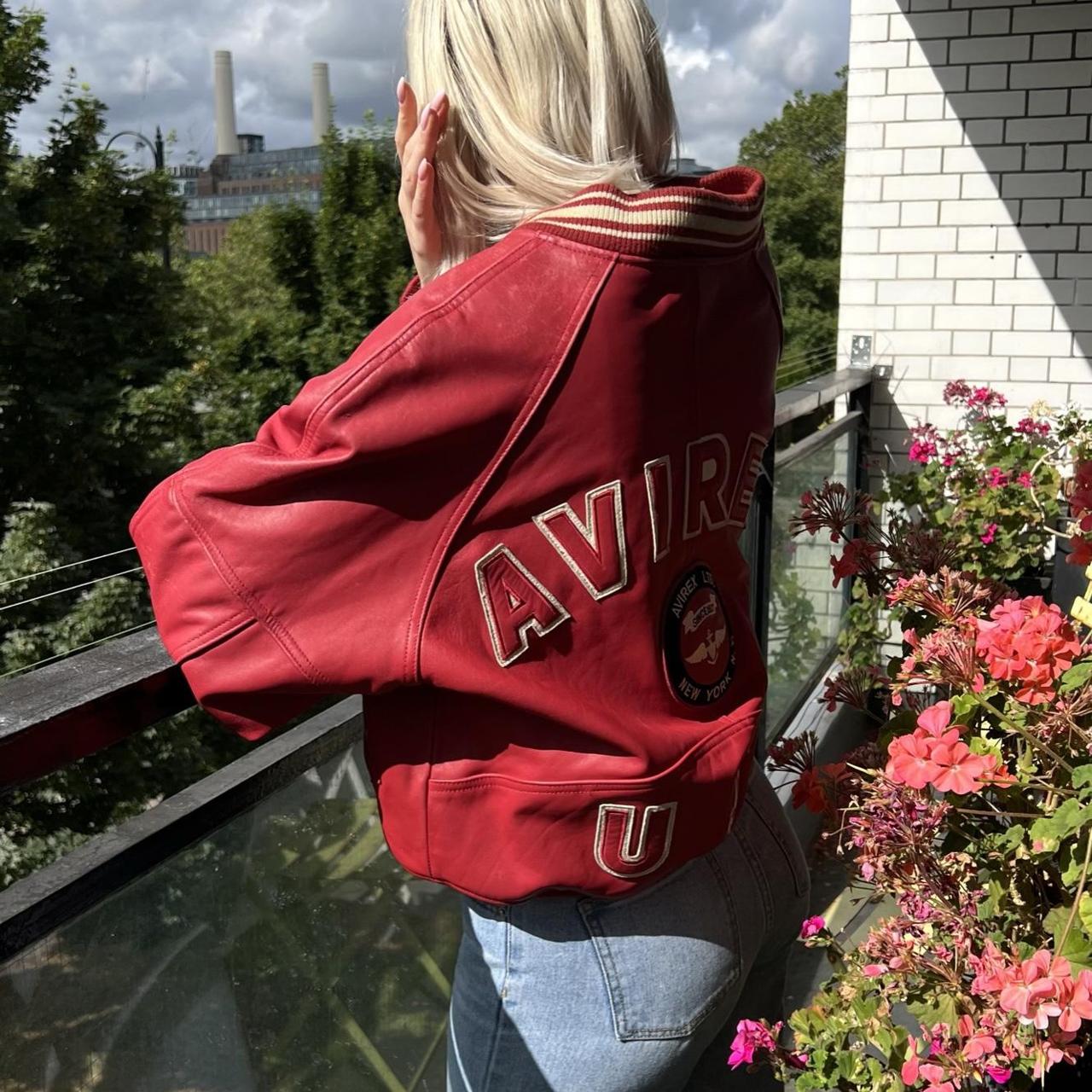 Vintage Red leather Avirex varsity jacket. 90’s... - Depop
