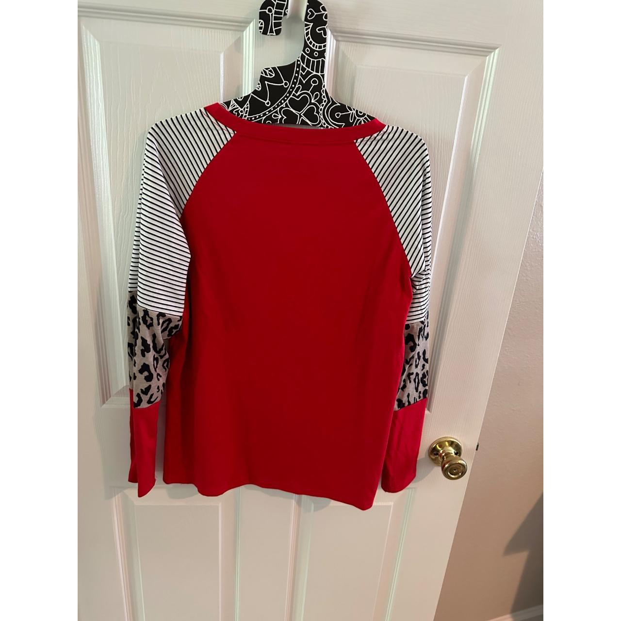 long sleeve red top with white hearts, sleeves are... - Depop
