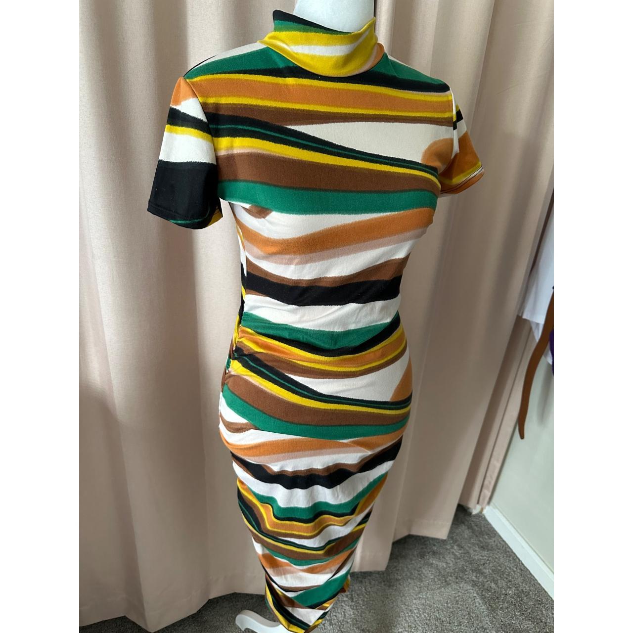 Madrag striped boho bodycon dress womens size... - Depop