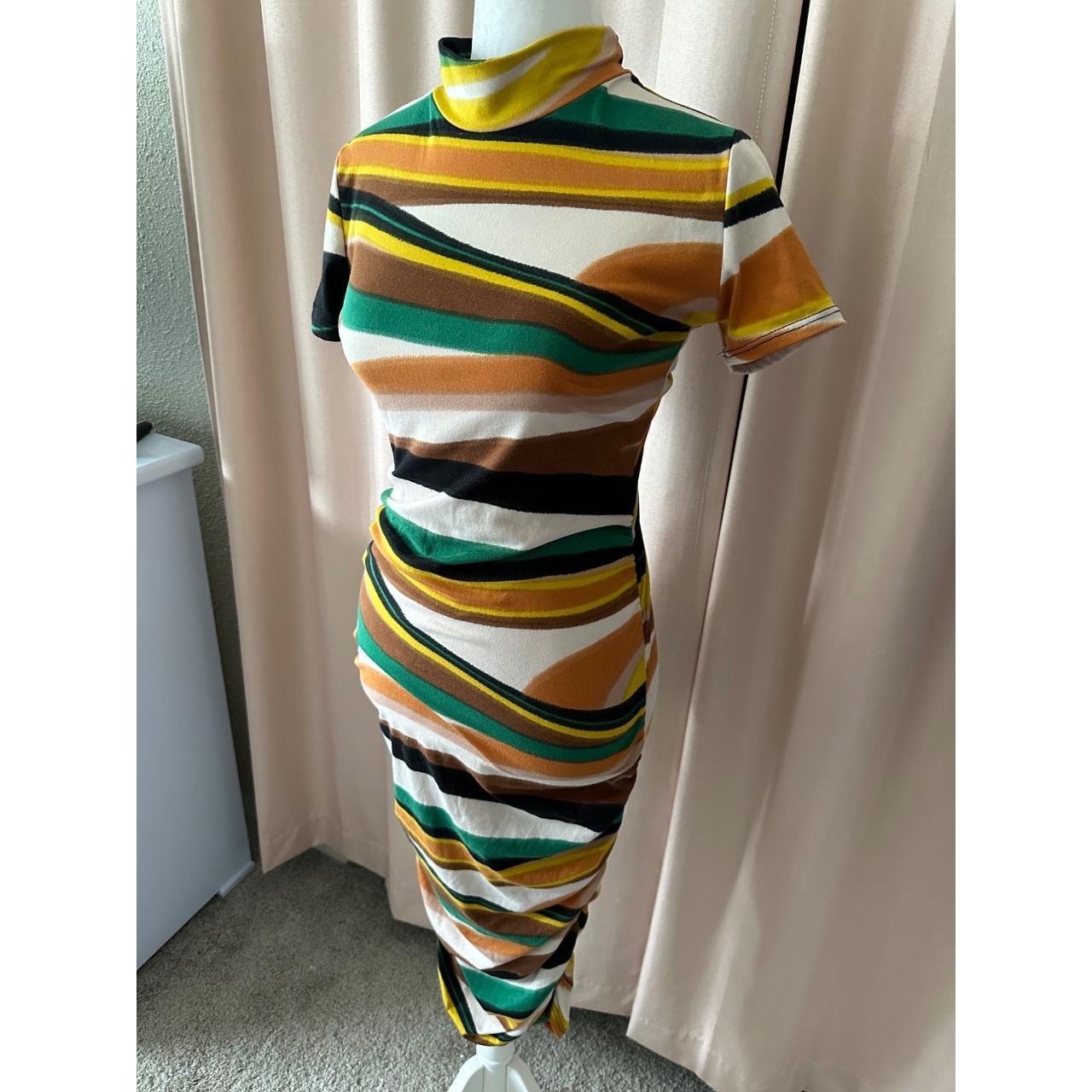 Madrag striped boho bodycon dress womens size... - Depop