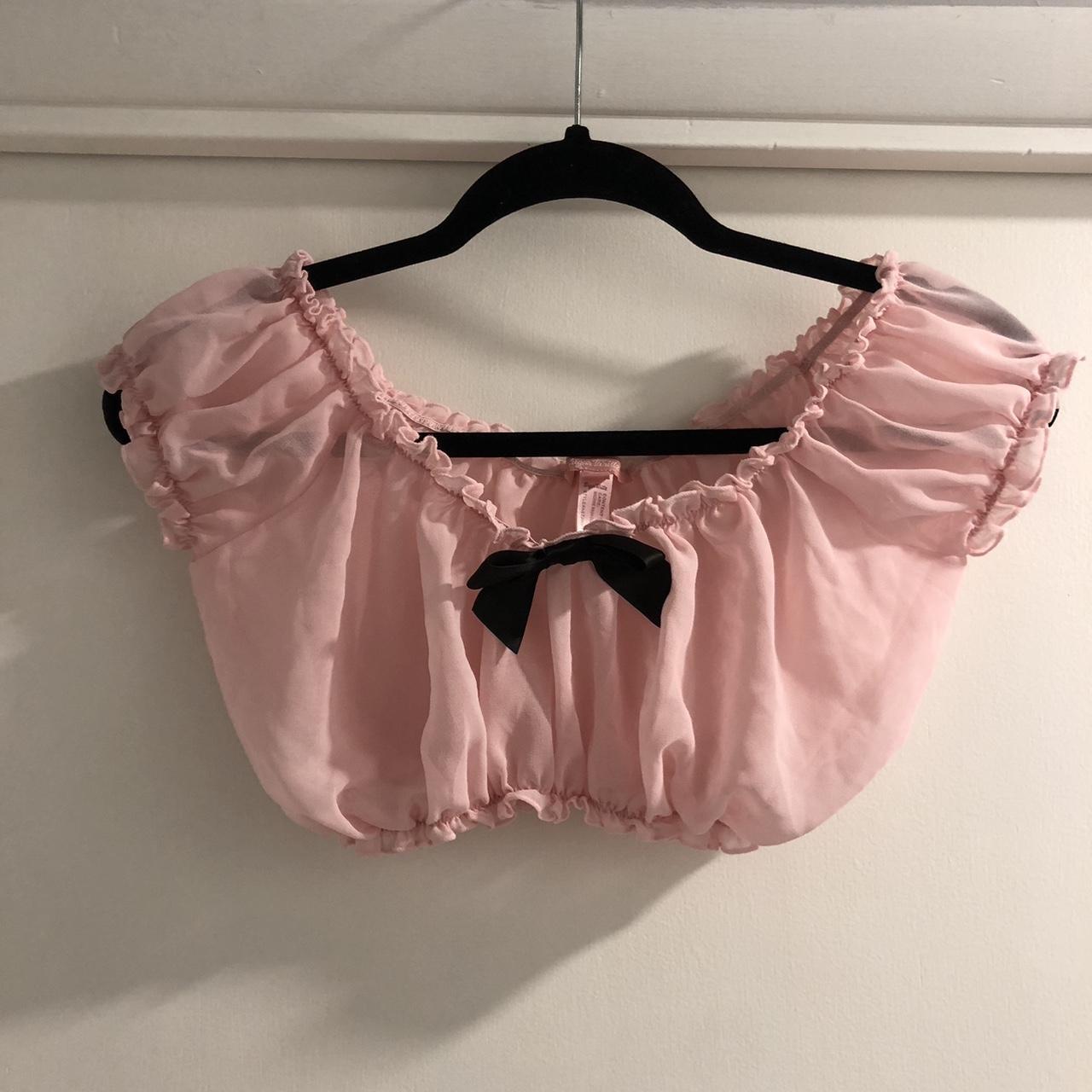 Light pink off the shoulder crop top with a black... - Depop