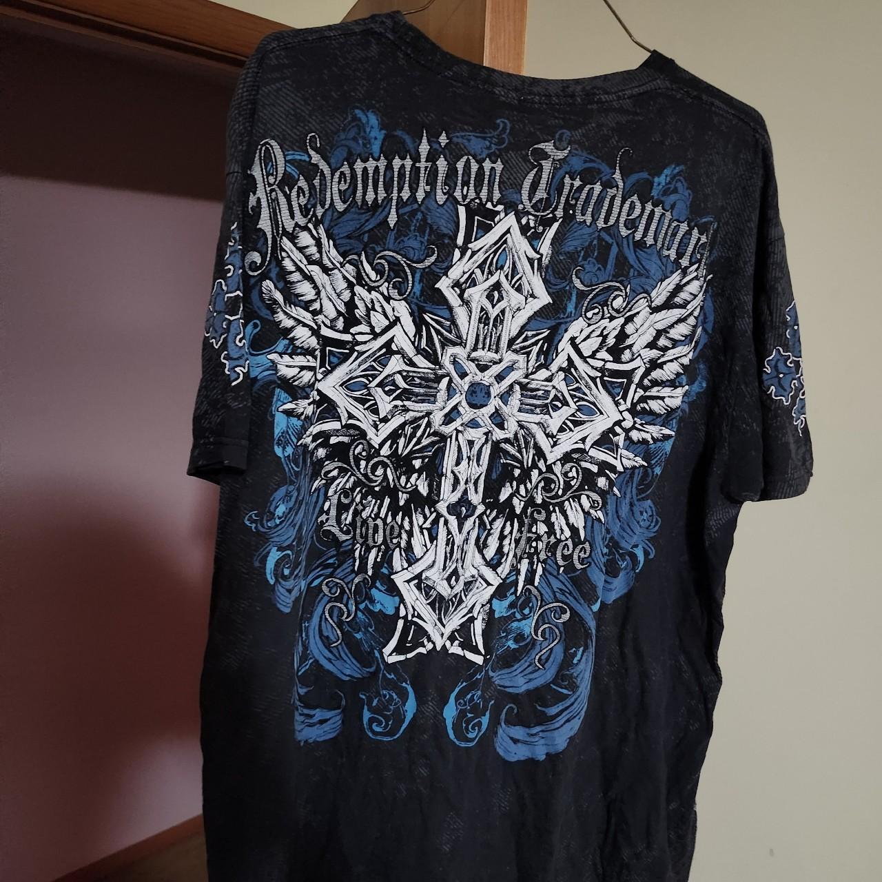 XL biker black shirt with cross and wings design.... - Depop