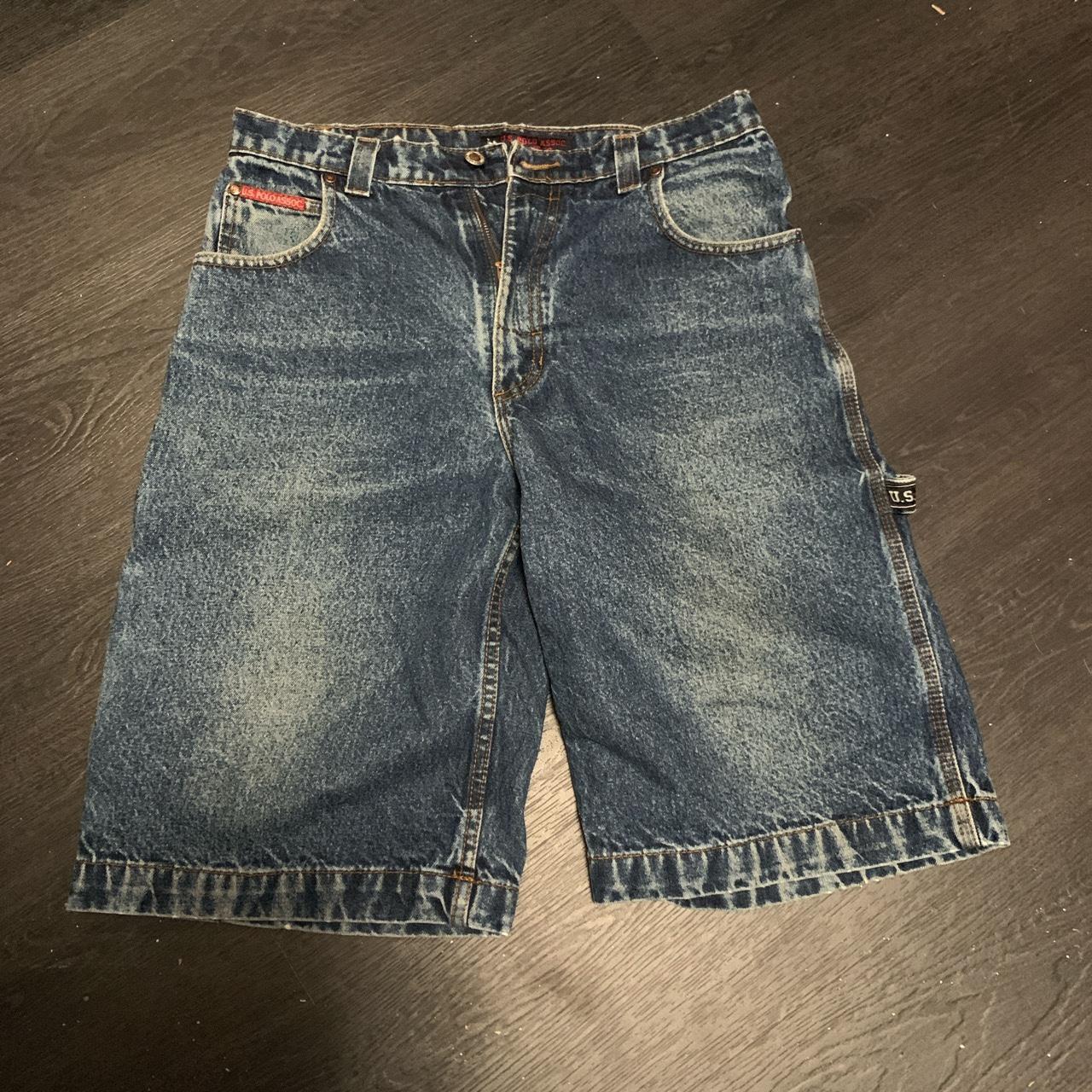 vintage blue embroidered jorts awesome wash and... - Depop