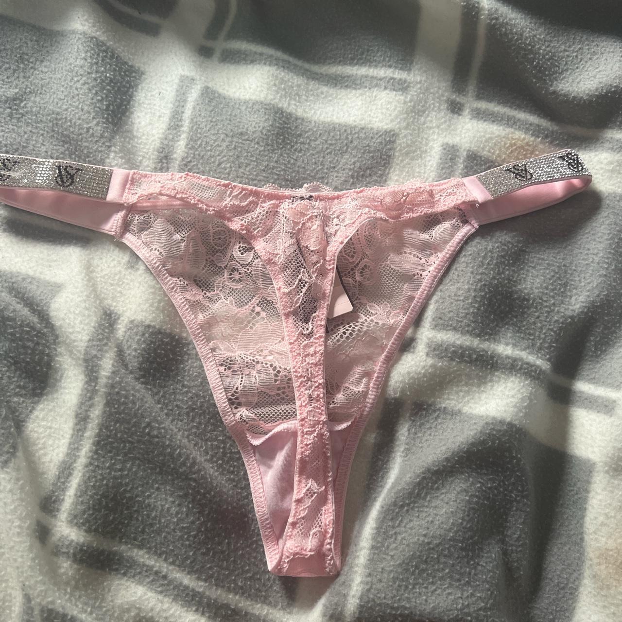 medium pink Victoria secret lace rhinestone gstring... - Depop