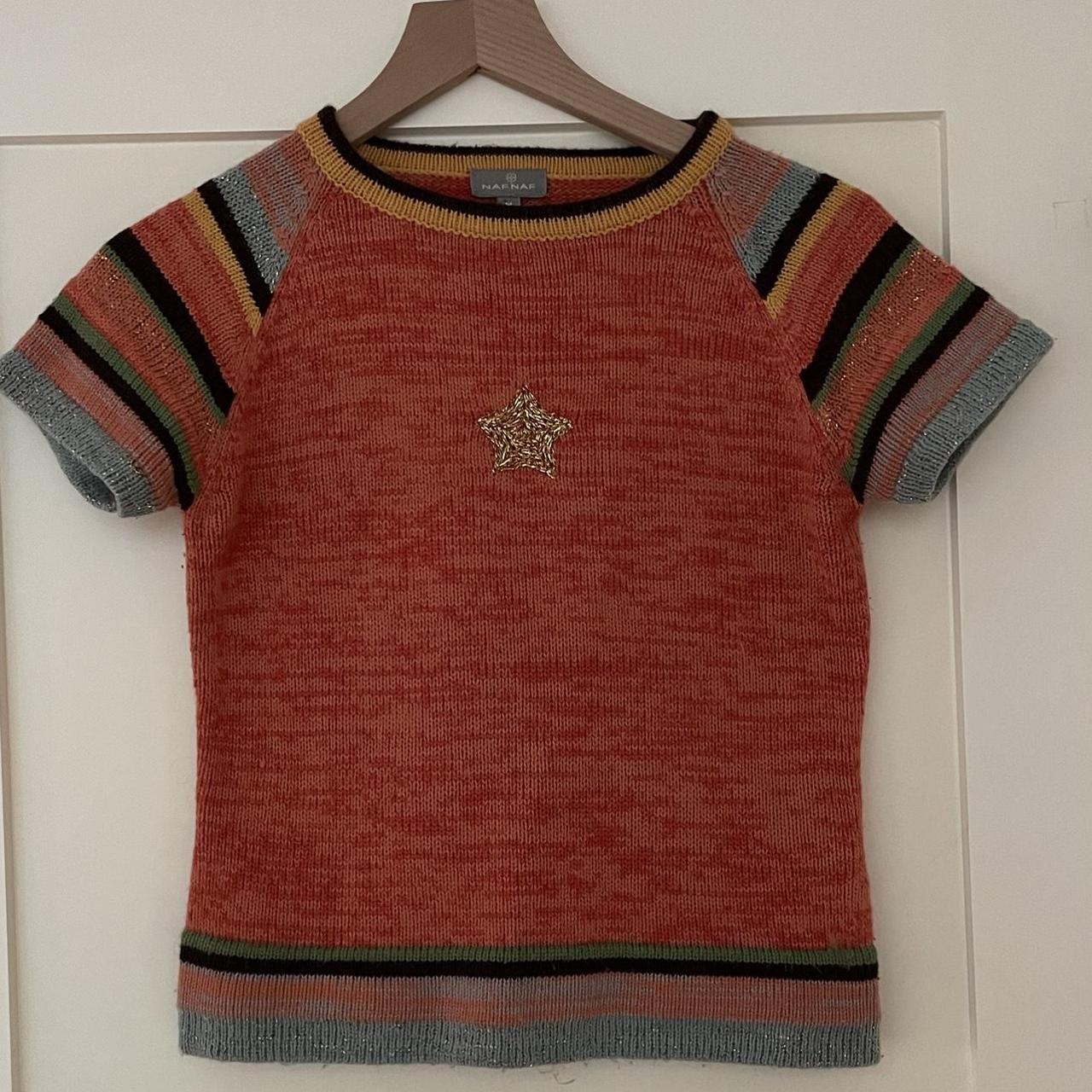 Vintage Naf Naf cropped short sleeved sweater.... - Depop