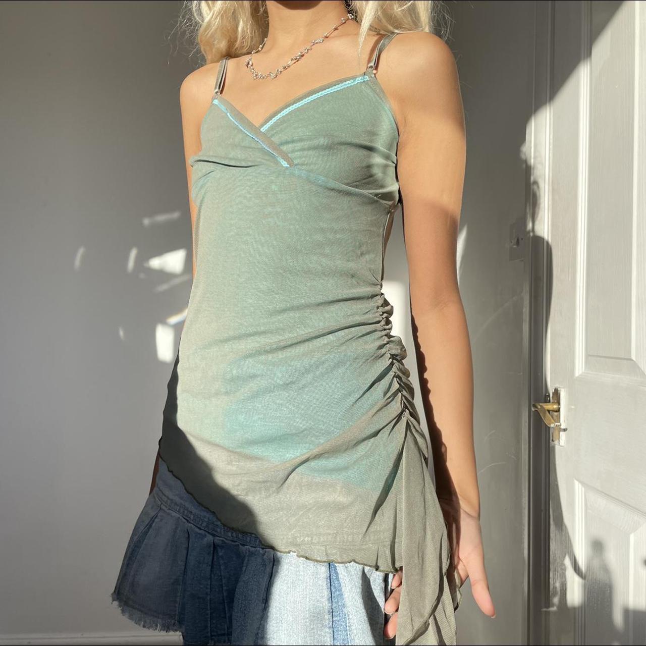 🌟 THIS IS A REPOP 🌟 Y2K green blue mesh overlay... - Depop