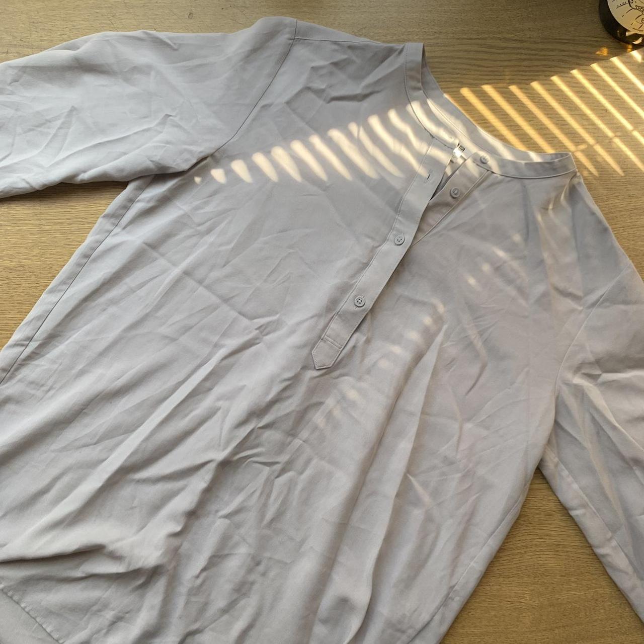 Uniqlo grey button up shirt with monk style collar ,... - Depop