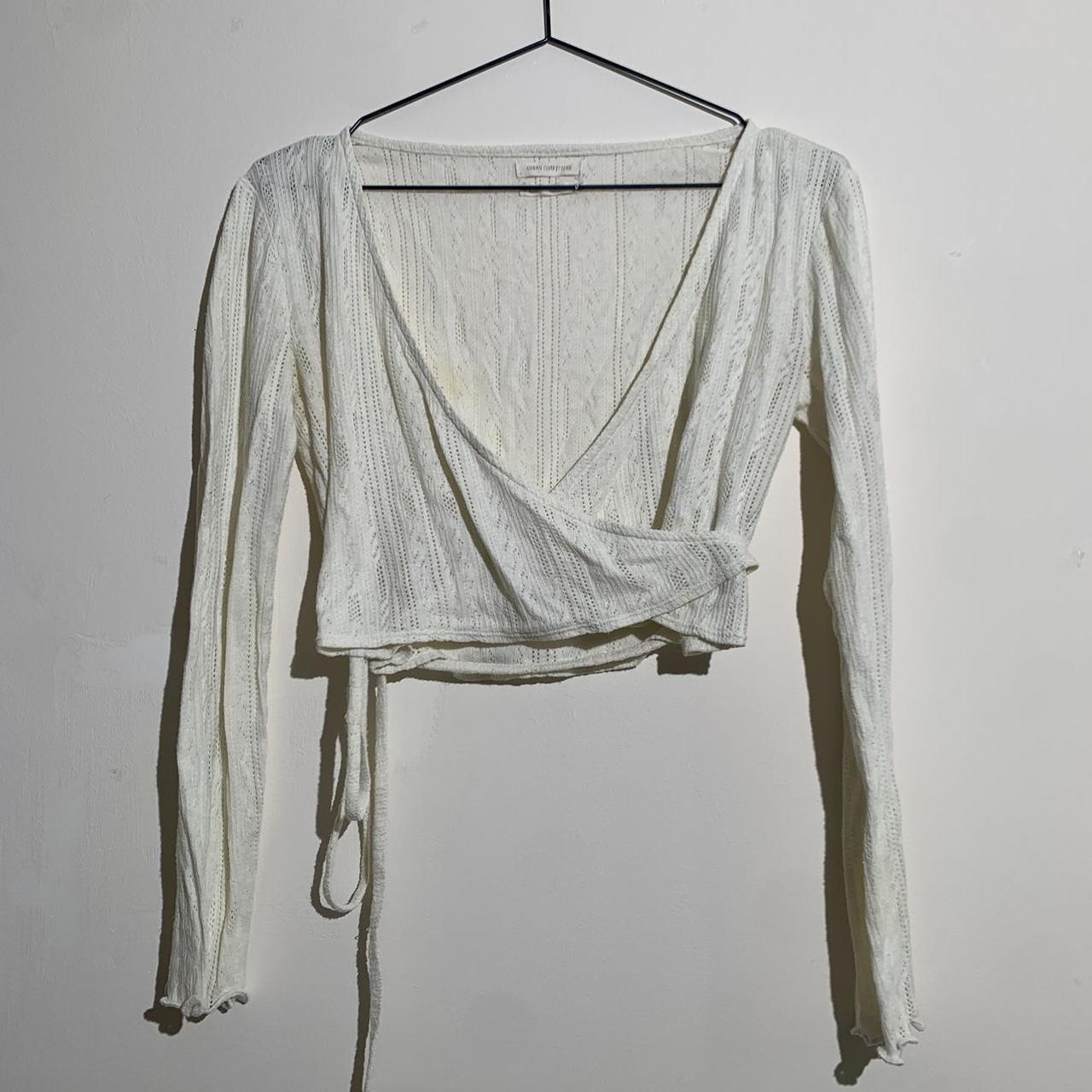 urban outfitters ivory wrap top in pointelle texture... | Depop