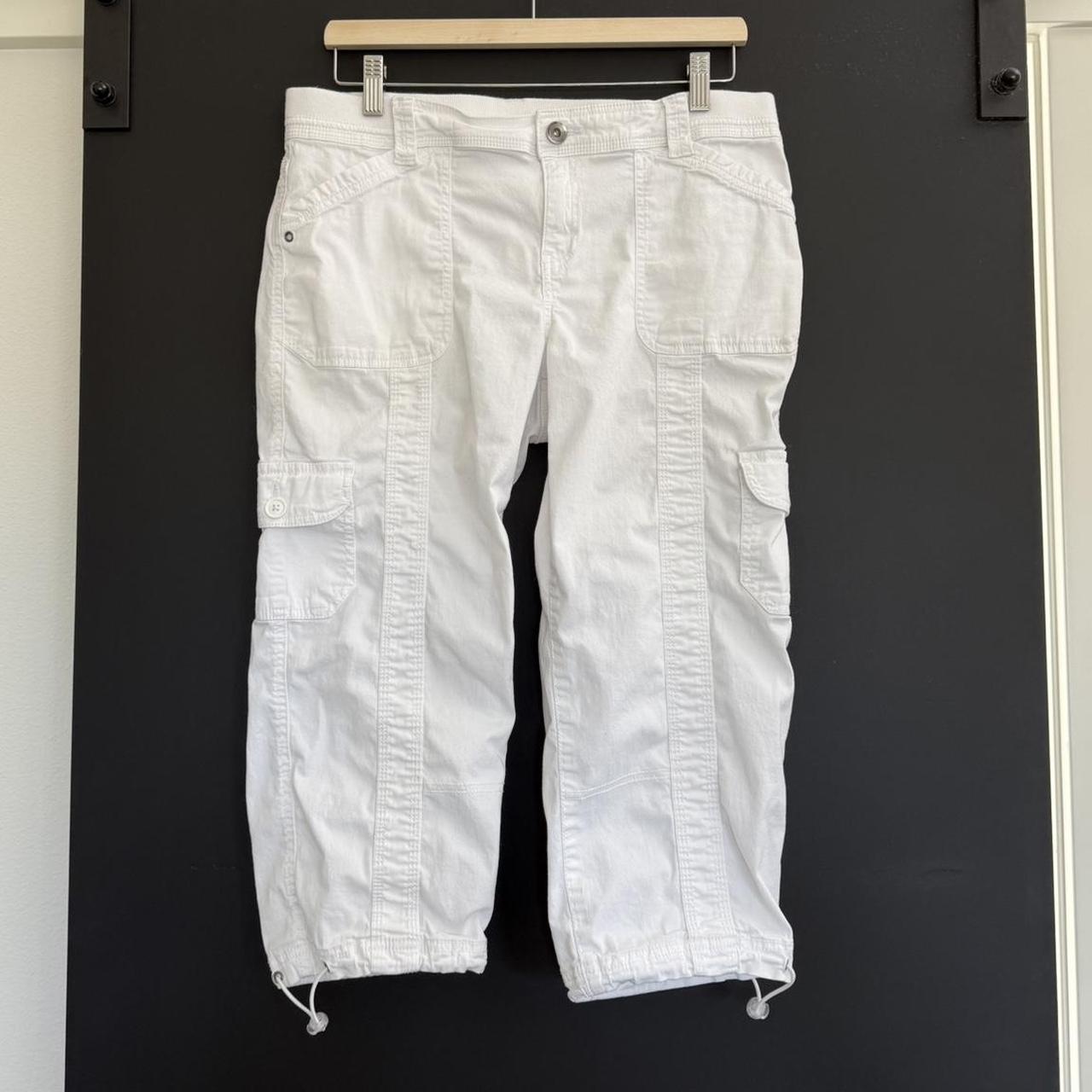 White cargo capris with straps, featuring multiple... | Depop