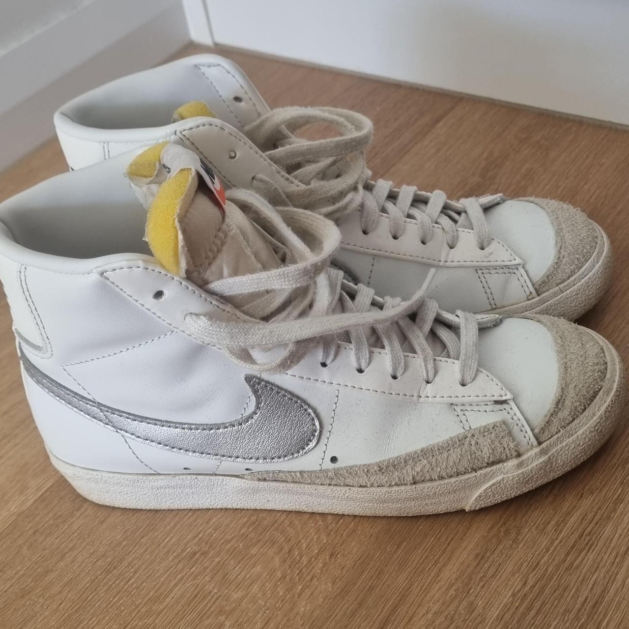 Nike white and silver hightops. US 7. EUC. - Depop
