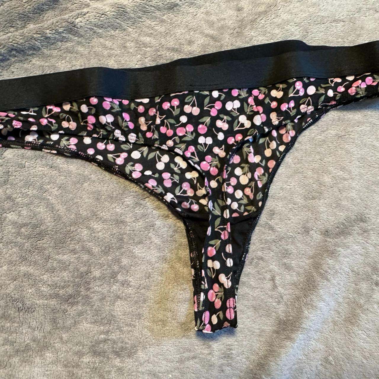 black sheer thong with cherries size xlarge - Depop