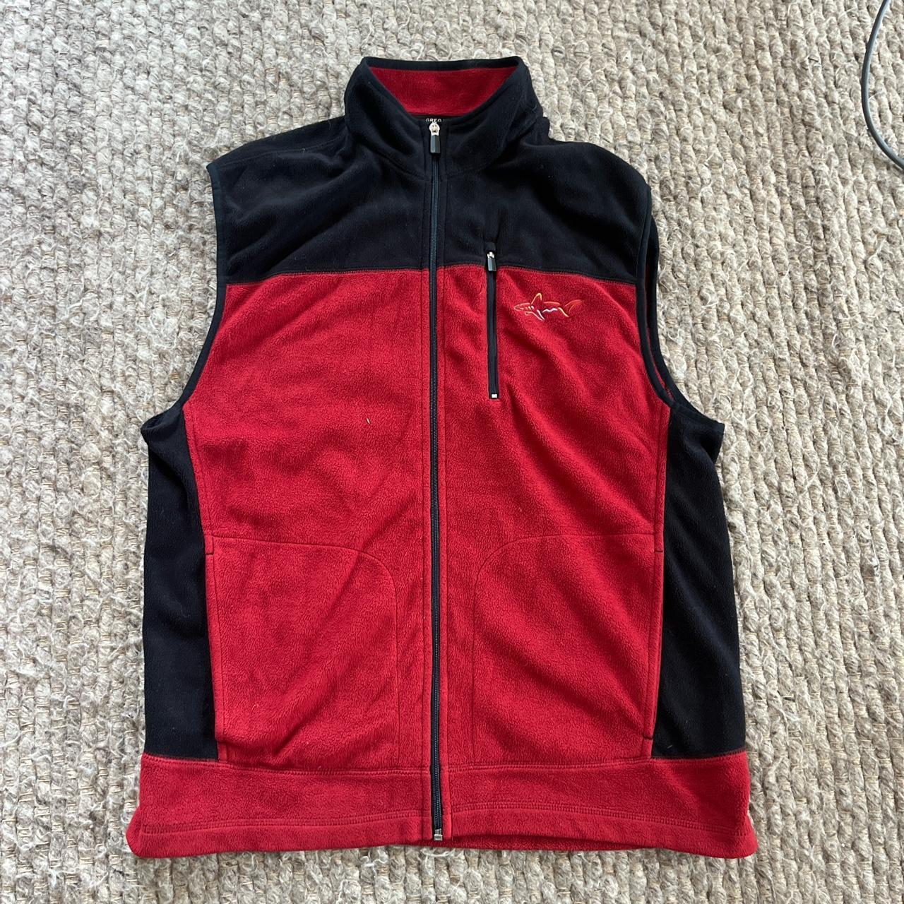 Fuzzy Vest Red and Black Size Medium - Depop