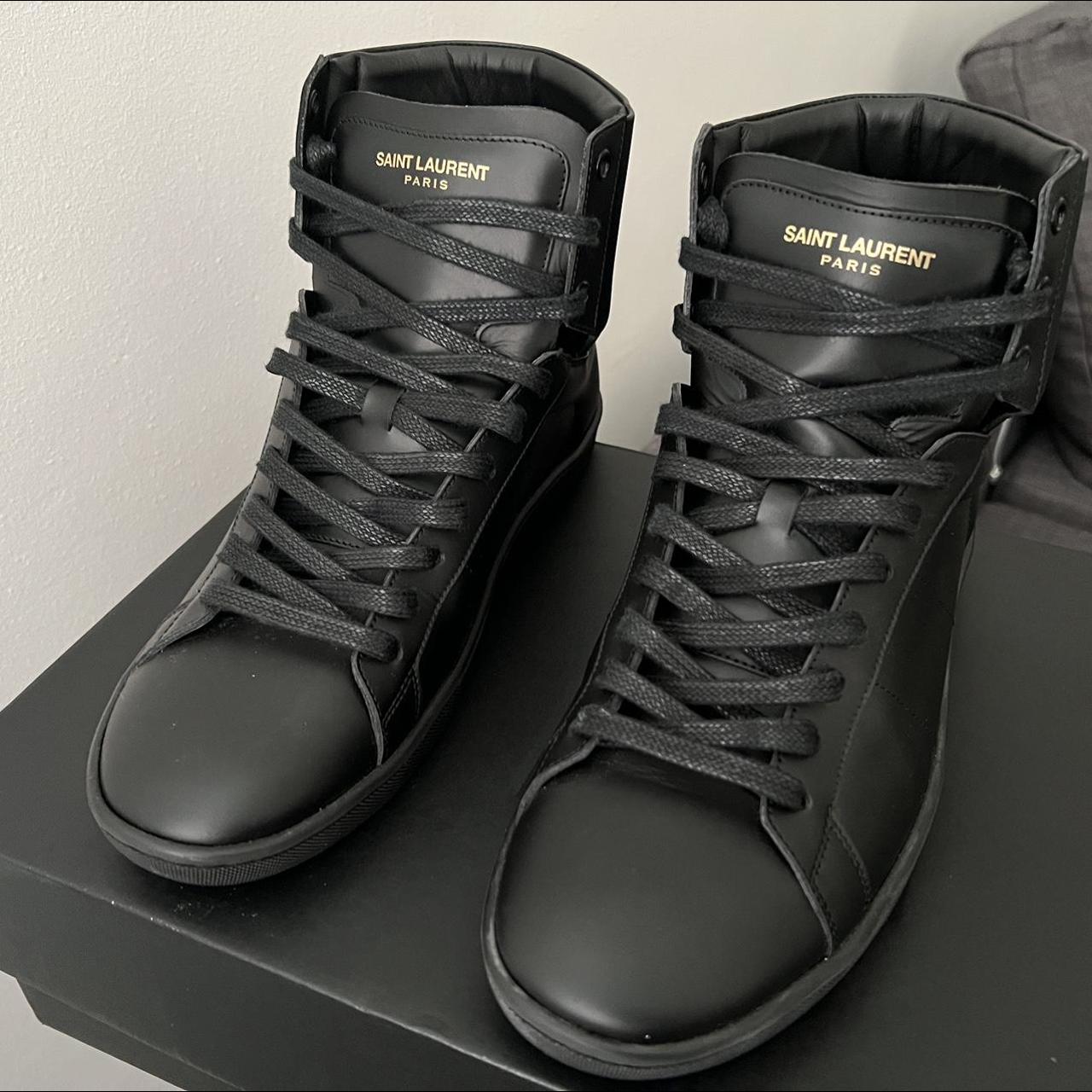 Yves Saint Laurent High Top Sneakers. Black. Size 7... - Depop