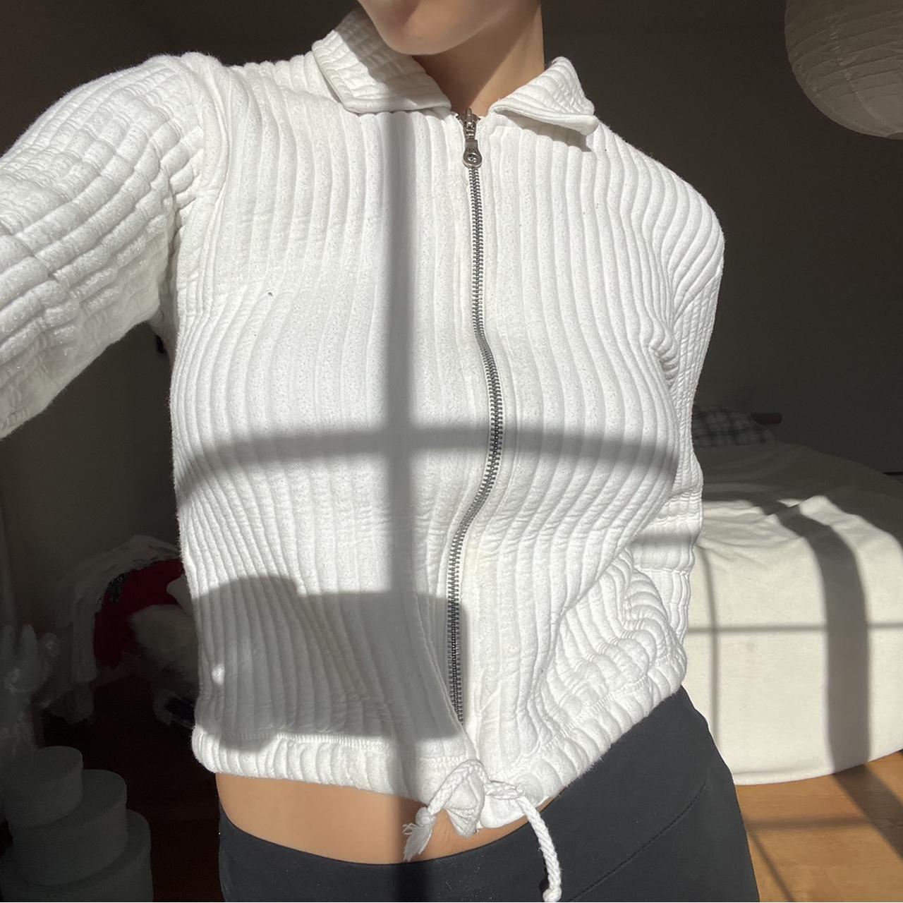 cute white zipper jacket comfy cotton... - Depop