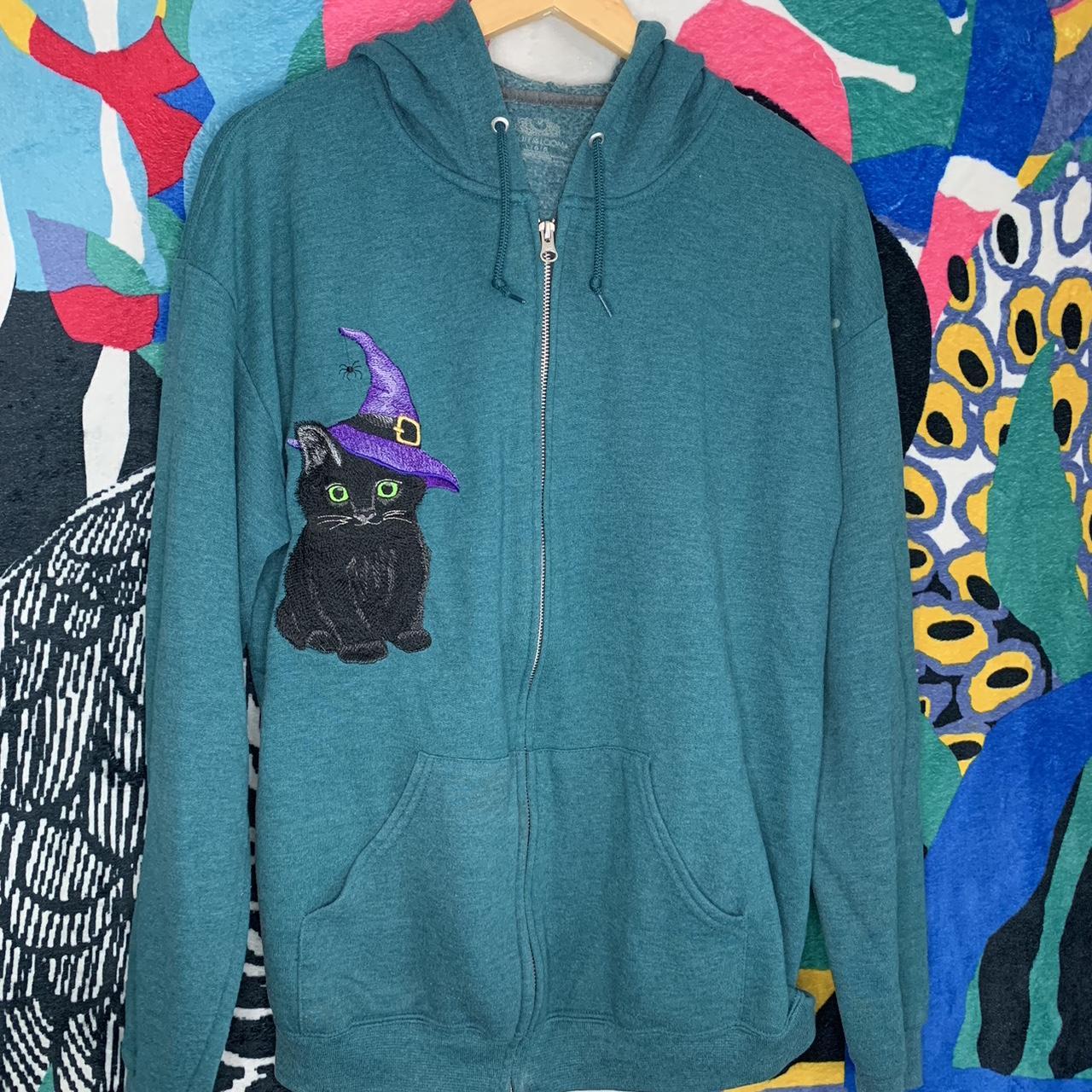 Wicked Wizard Cat Zip Up Hoodie Large... - Depop