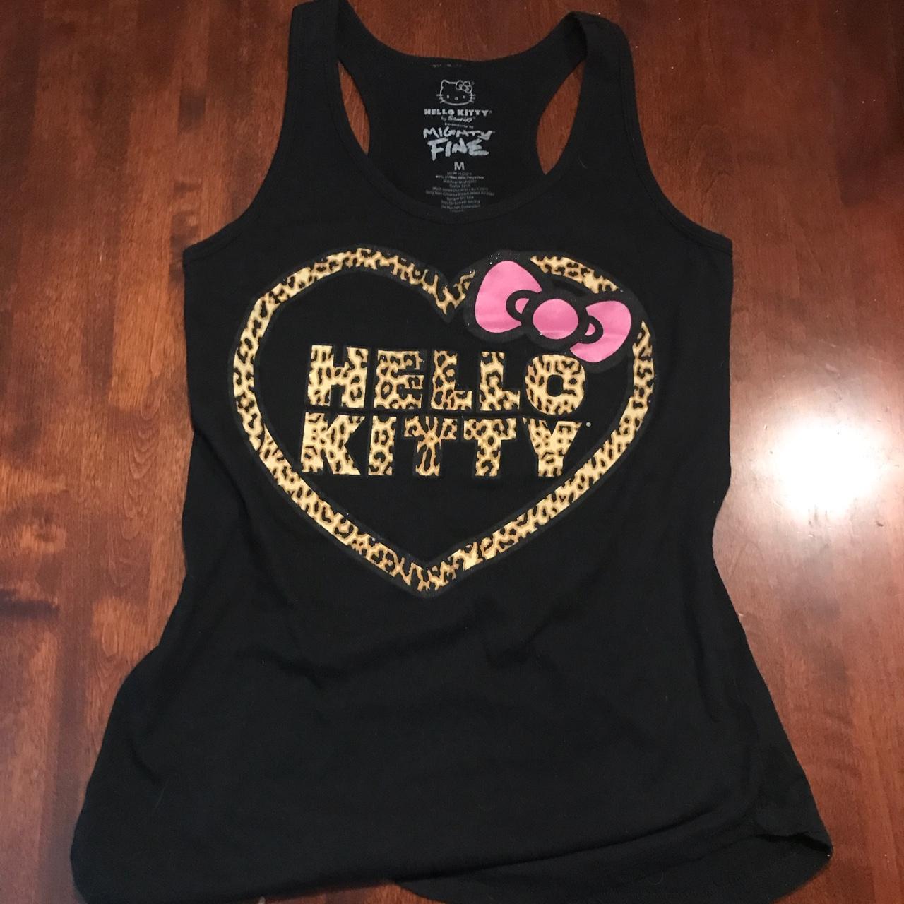 black and cheetah print hello kitty tank... - Depop