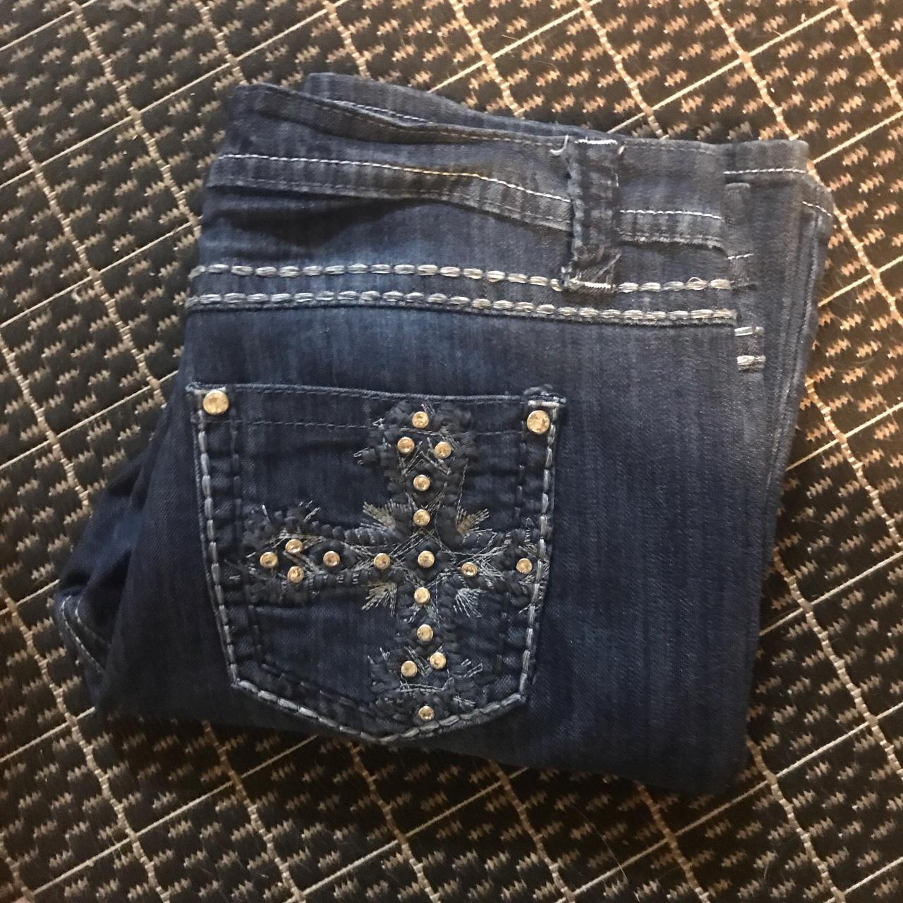 zipper y2k bedazzled bootcut cross jeans -says size... - Depop