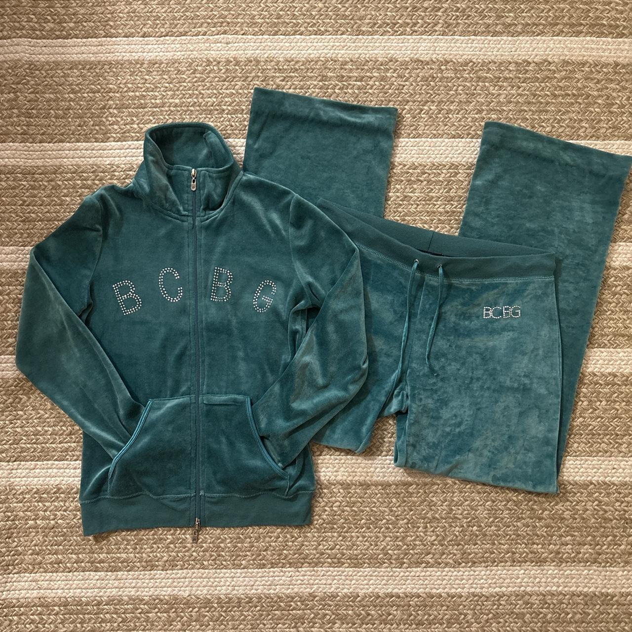 turquoise bedazzled bcbg tracksuit set -top is size... | Depop