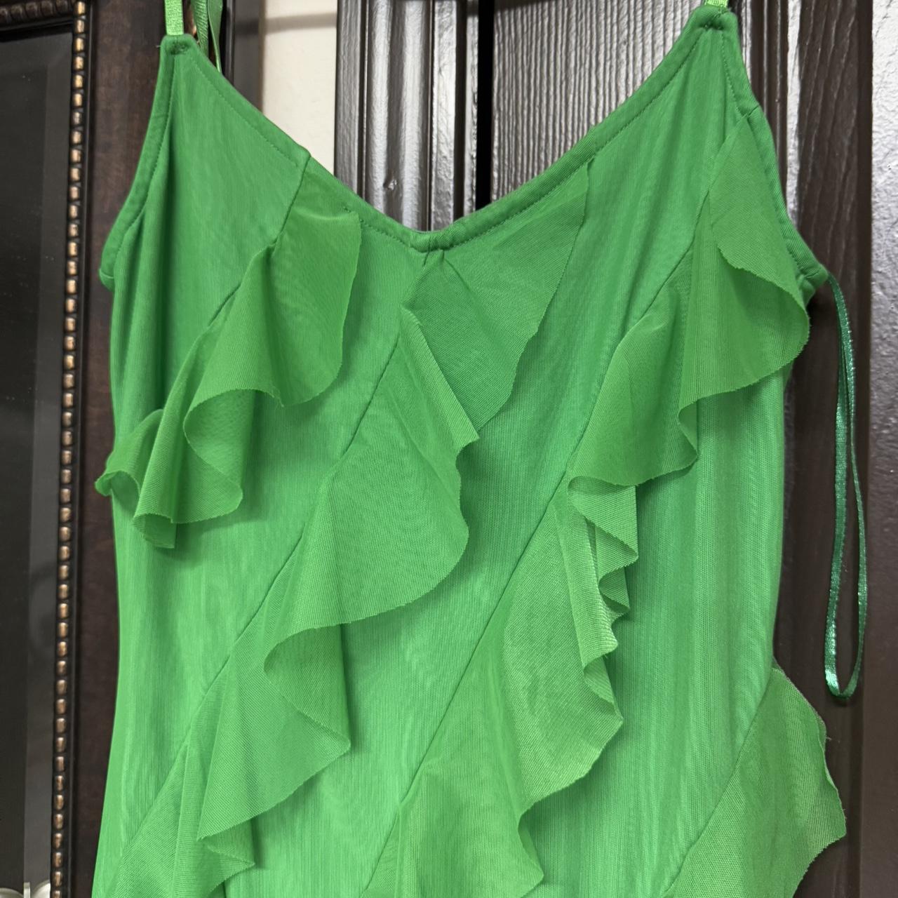 Maxi bodice ruffled green dress with v neck line... | Depop