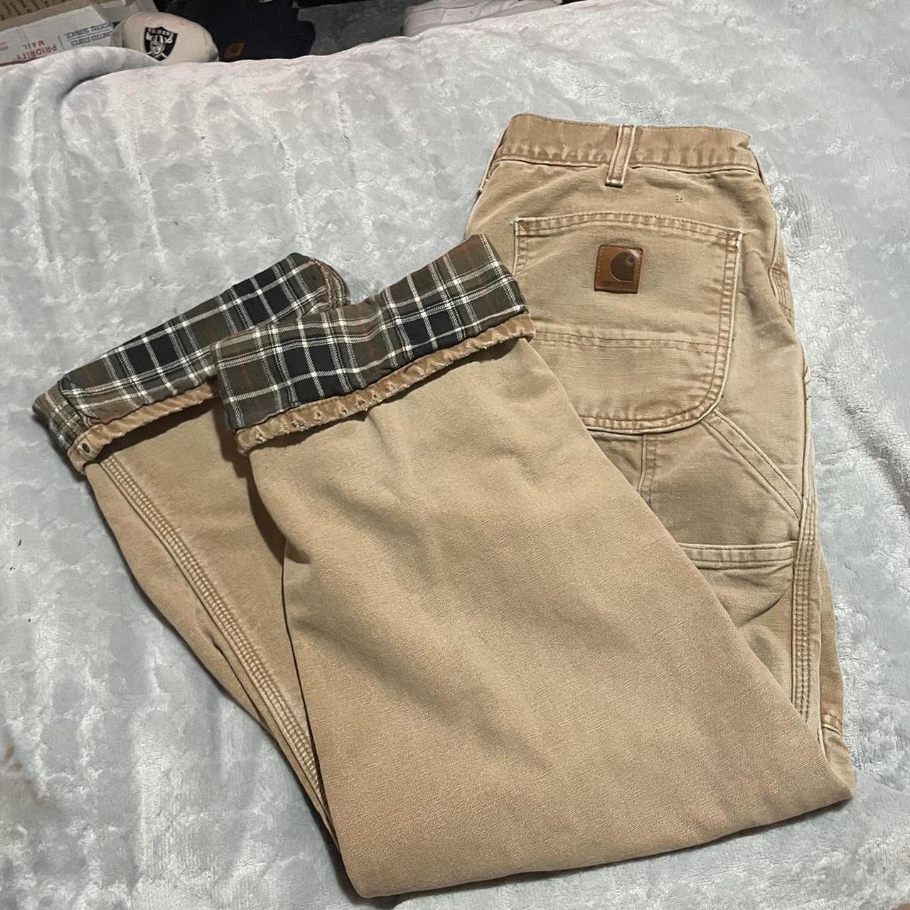 Vintage 33x32 Flannel Lined Carpenter Tan... - Depop